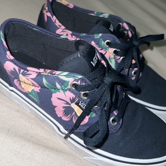 Vans | Shoes | Slightly Worn Vans Dark Blue With Floral Designs | Poshmark